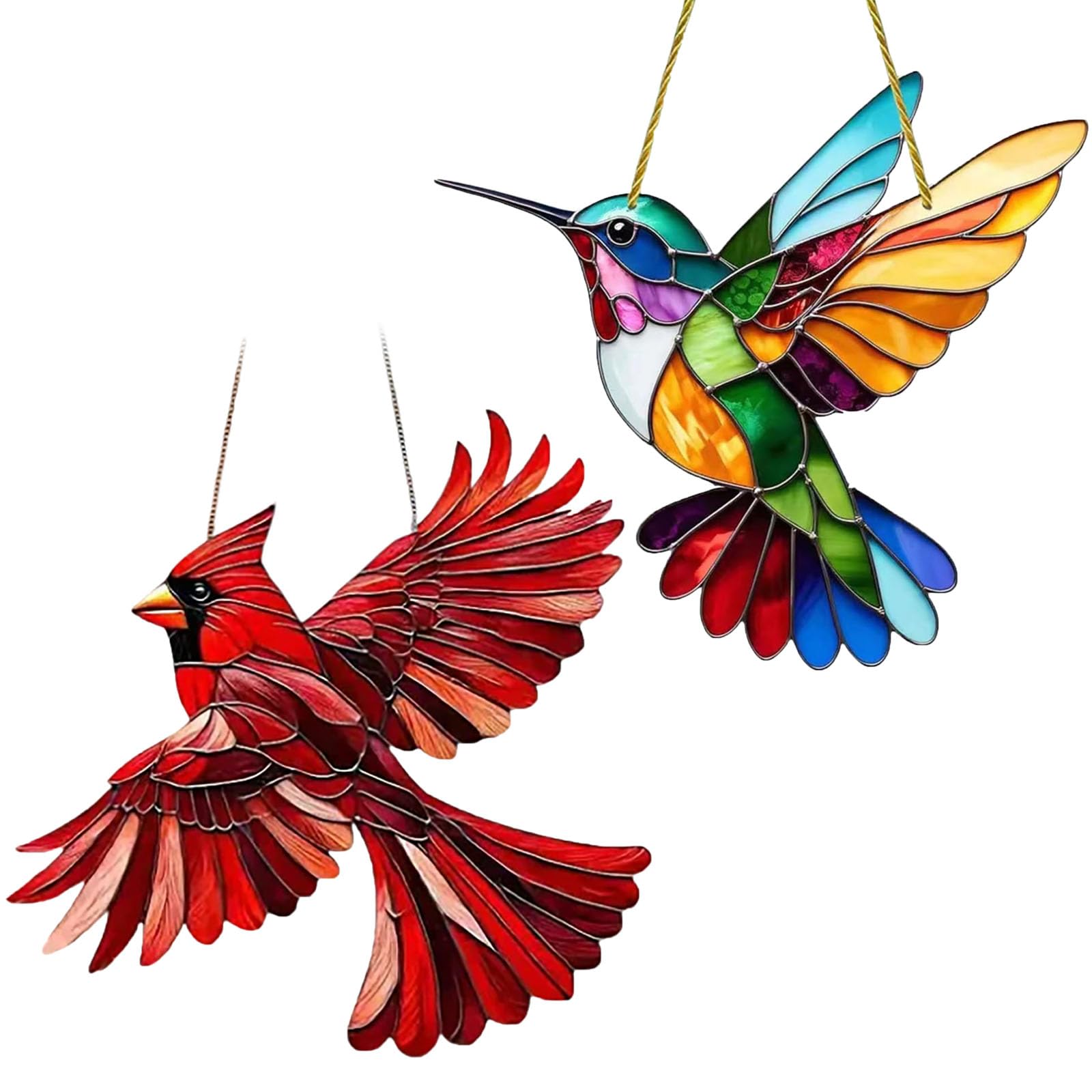Lote de 2 adornos colgantes de vitral con forma de colibrí, Sherum ...