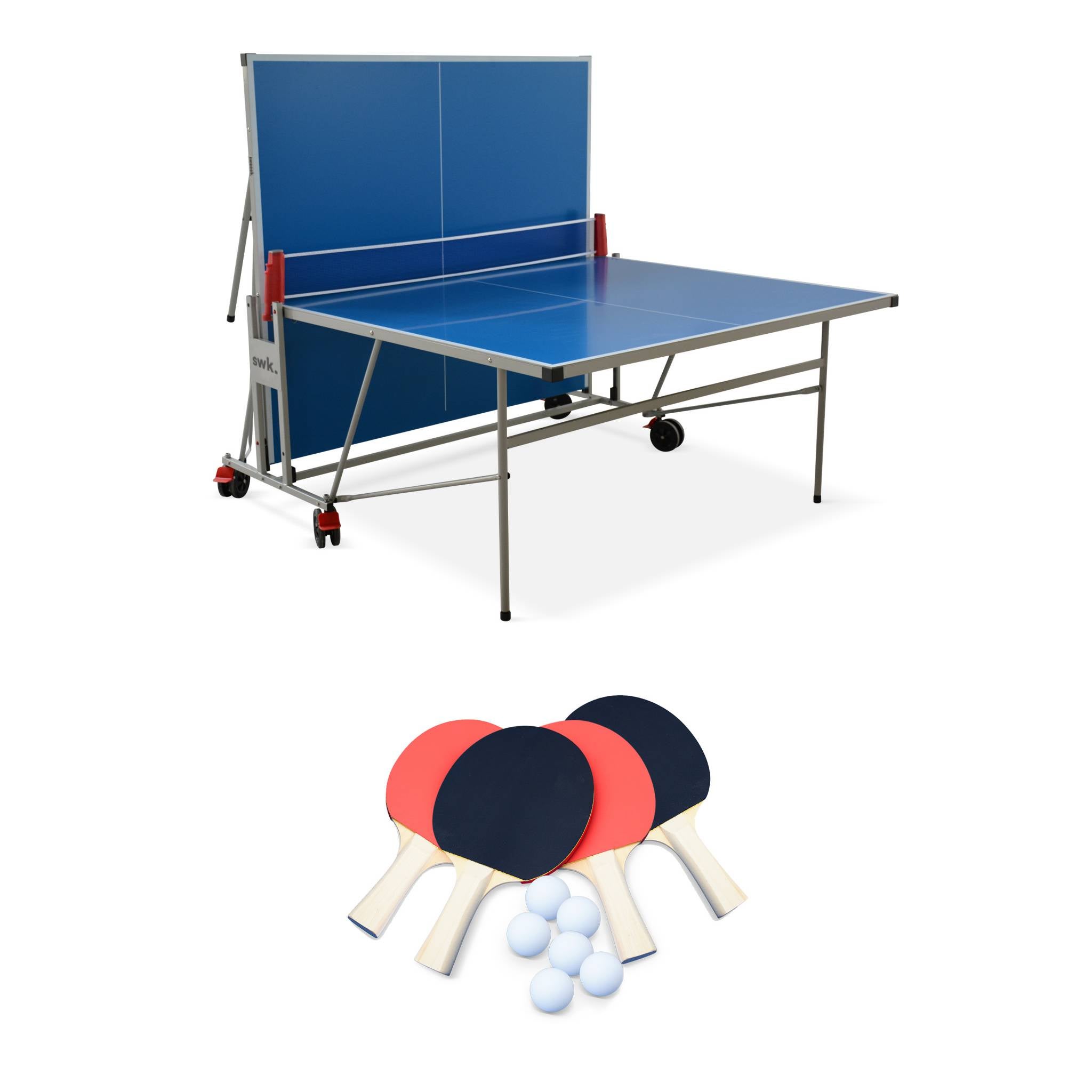 Table de ping pong OUTDOOR bleue - table pliable avec 4 raquettes et 6 ...