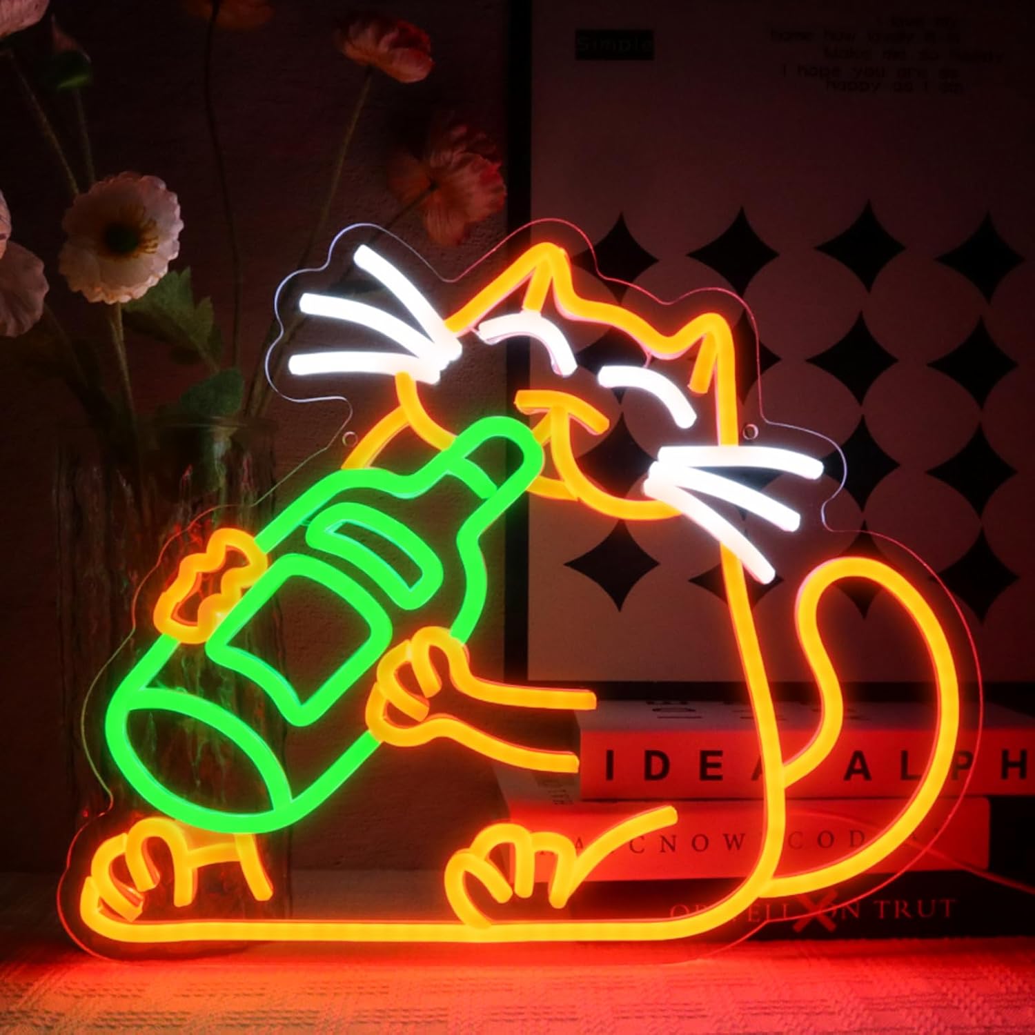 Bière chat Sign néon Light Up Sign, décor mural drôle pour Bar chambre ...