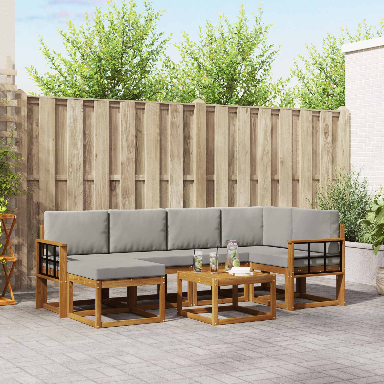 Conjunto de sofás de exterior 7 pcs Gris Natural y Claro | Leroy Merlin