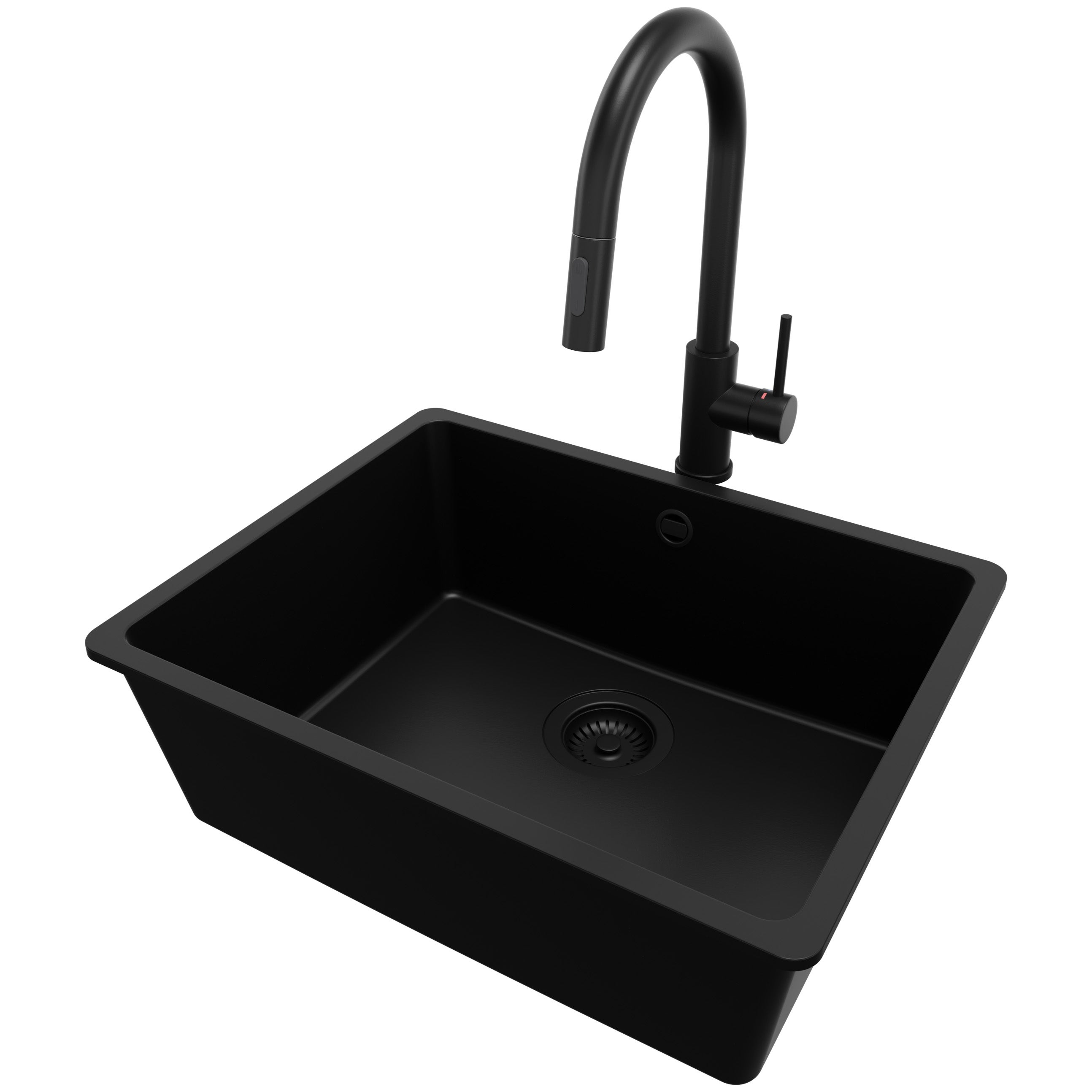 Evier Sous Plan Tout Noir 56x44cm, Evier en Granit 1 bac + Robinet ...