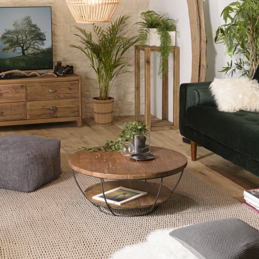 ALIDA - Table basse coque ronde 80x80cm double plateau teck recyclé ...