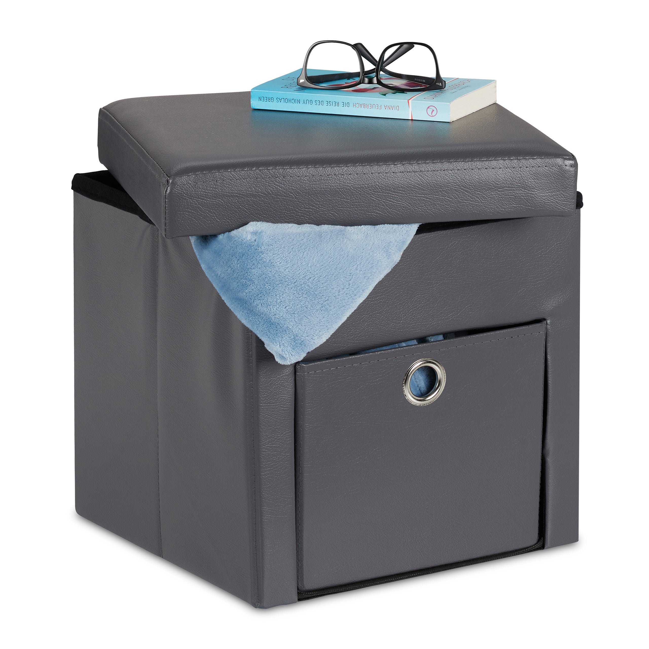 Relaxdays Tabouret de rangement, siège pliable, HxLxP : 38x37x37 cm ...