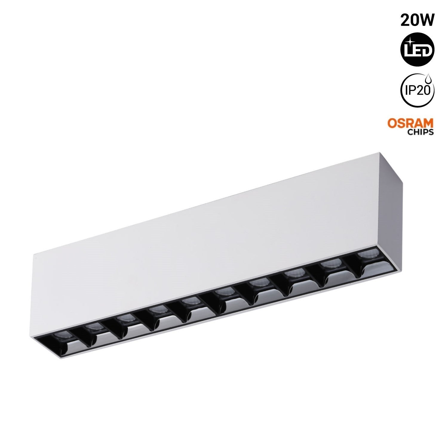 Spot LED linéaire de surface blanc - 20W - UGR18 - IRC90 - OSRAM Chip ...