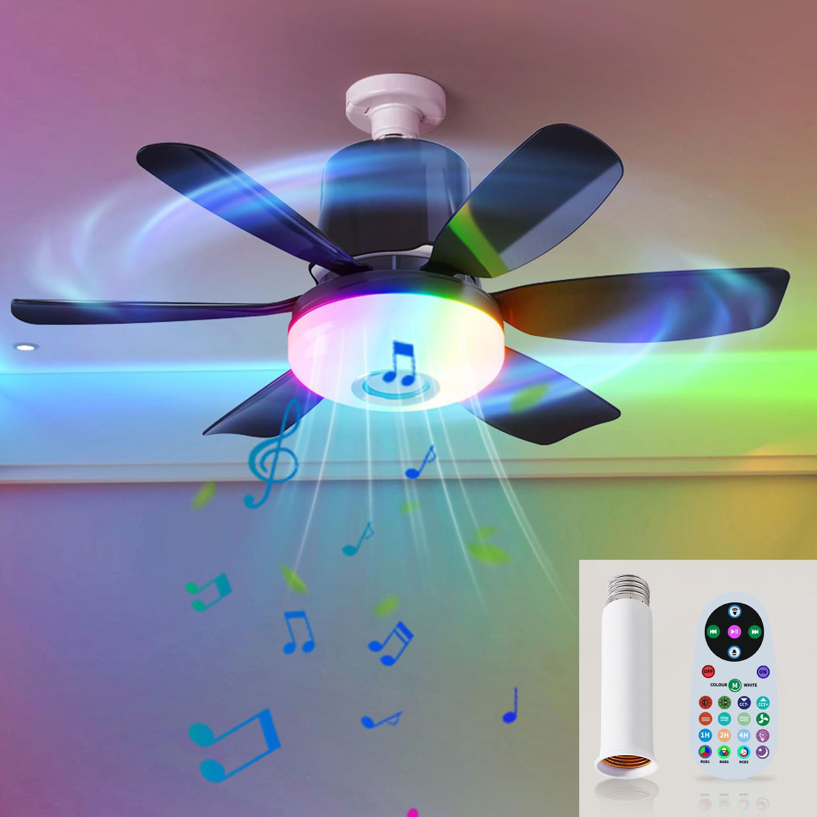 Ventilateur de plafond LED RGB avec télécommande et rallonge, 3 000 K-6 ...