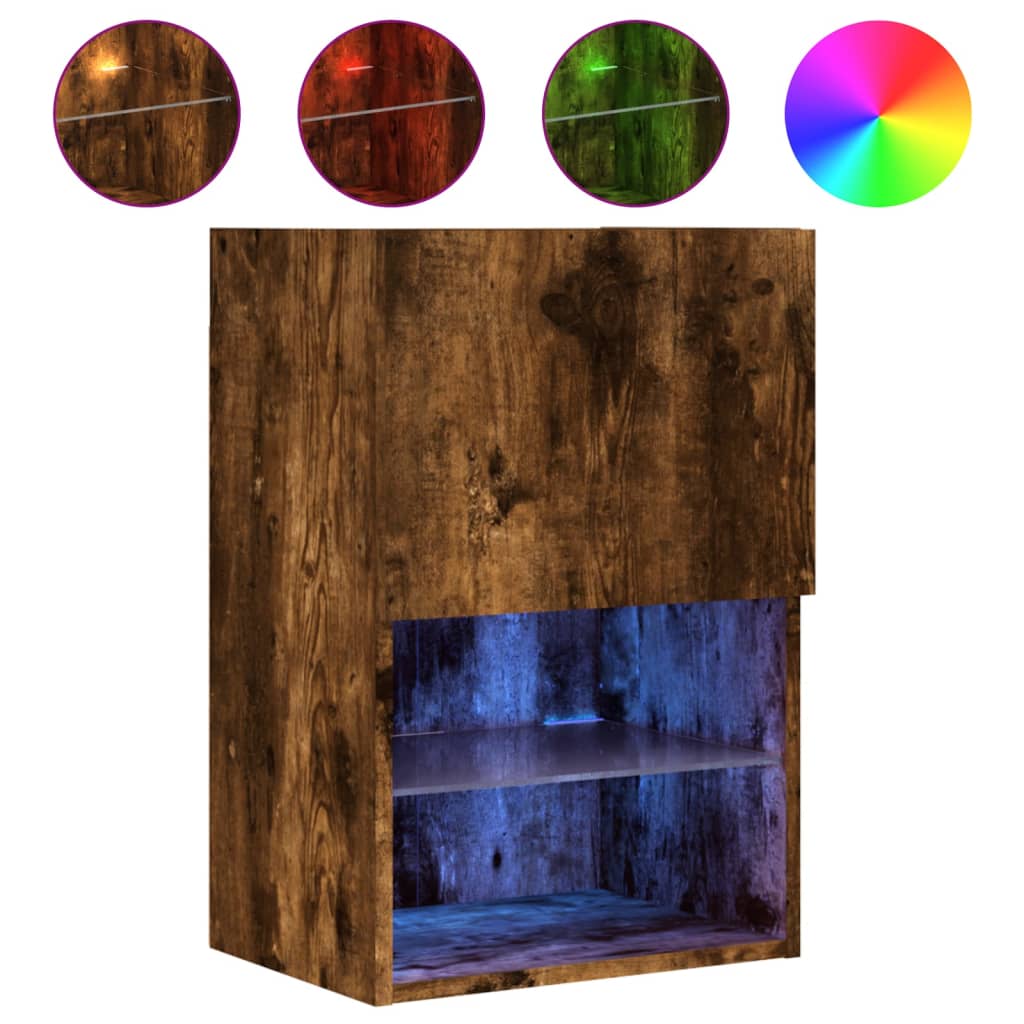 Mueble de TV con iluminación LED roble ahumado 40,5x30x60 cm | Leroy Merlin