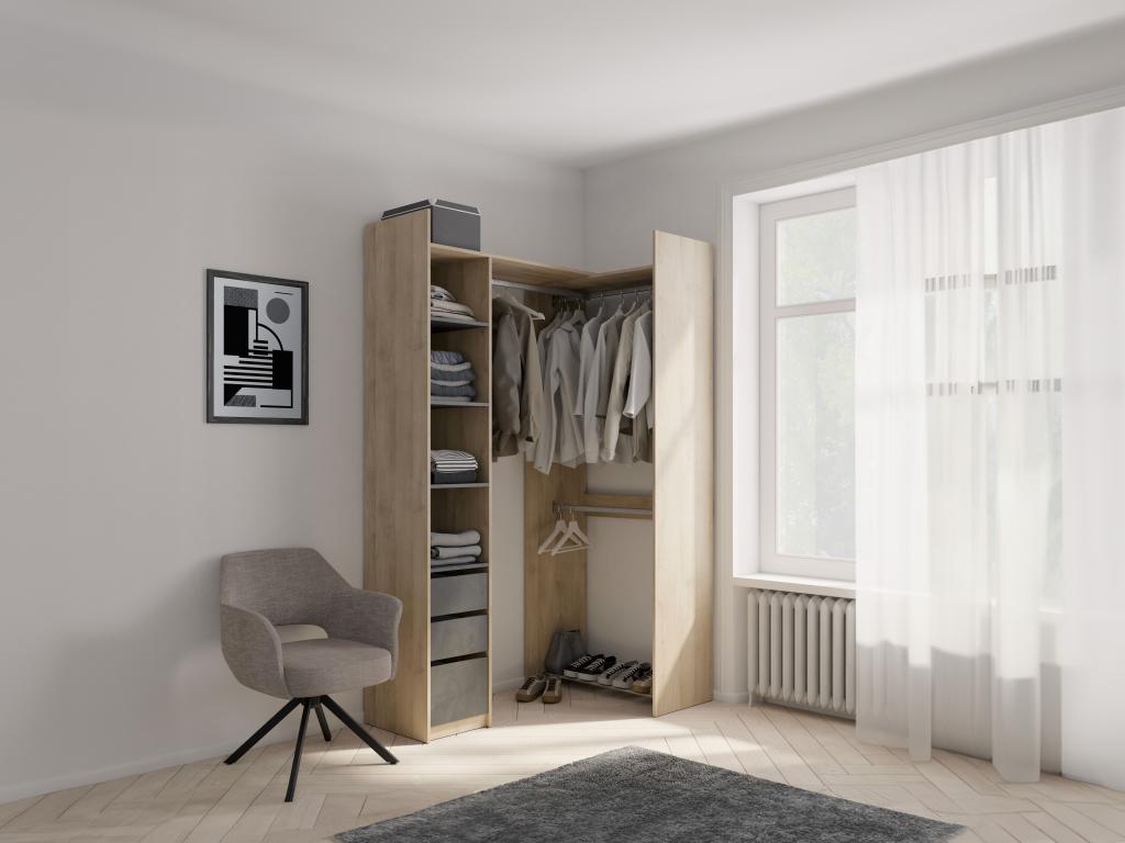 Dressing modulable angle ou droit - L200 cm - Coloris : Naturel et noir ...