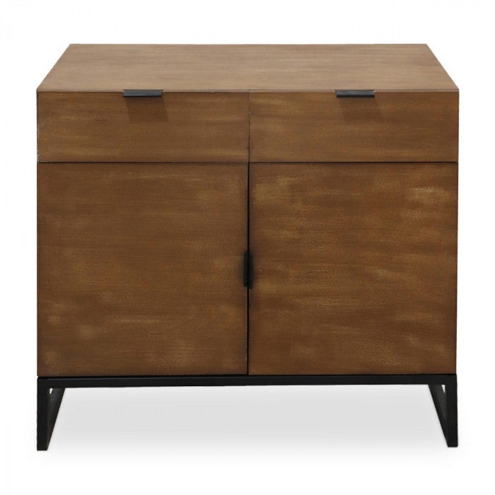 Commode 2 portes 2 tiroirs chêne clair et métal noir Baktoo | Leroy Merlin