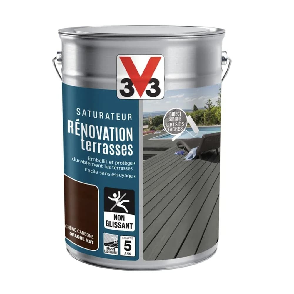 Saturateur V33 Rénovation terrasses Chêne carbone 5 L - Contenance : 5 ...