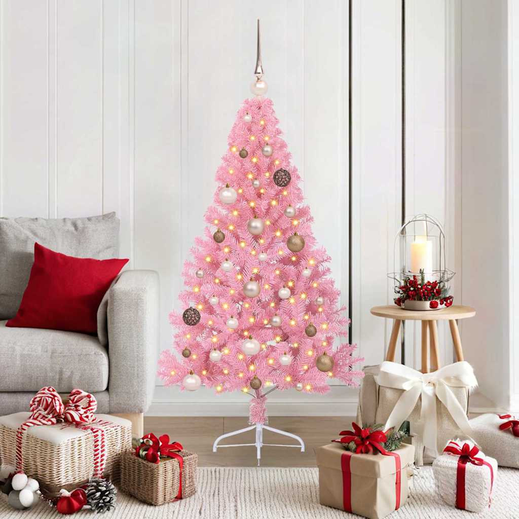 Sapin de Noël artificiel pré-éclairé Rose 150 cm PVC | Leroy Merlin