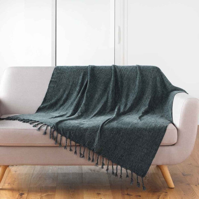 Plaid à Franges Uni "Mélissa" 125x150cm Anthracite | Leroy Merlin