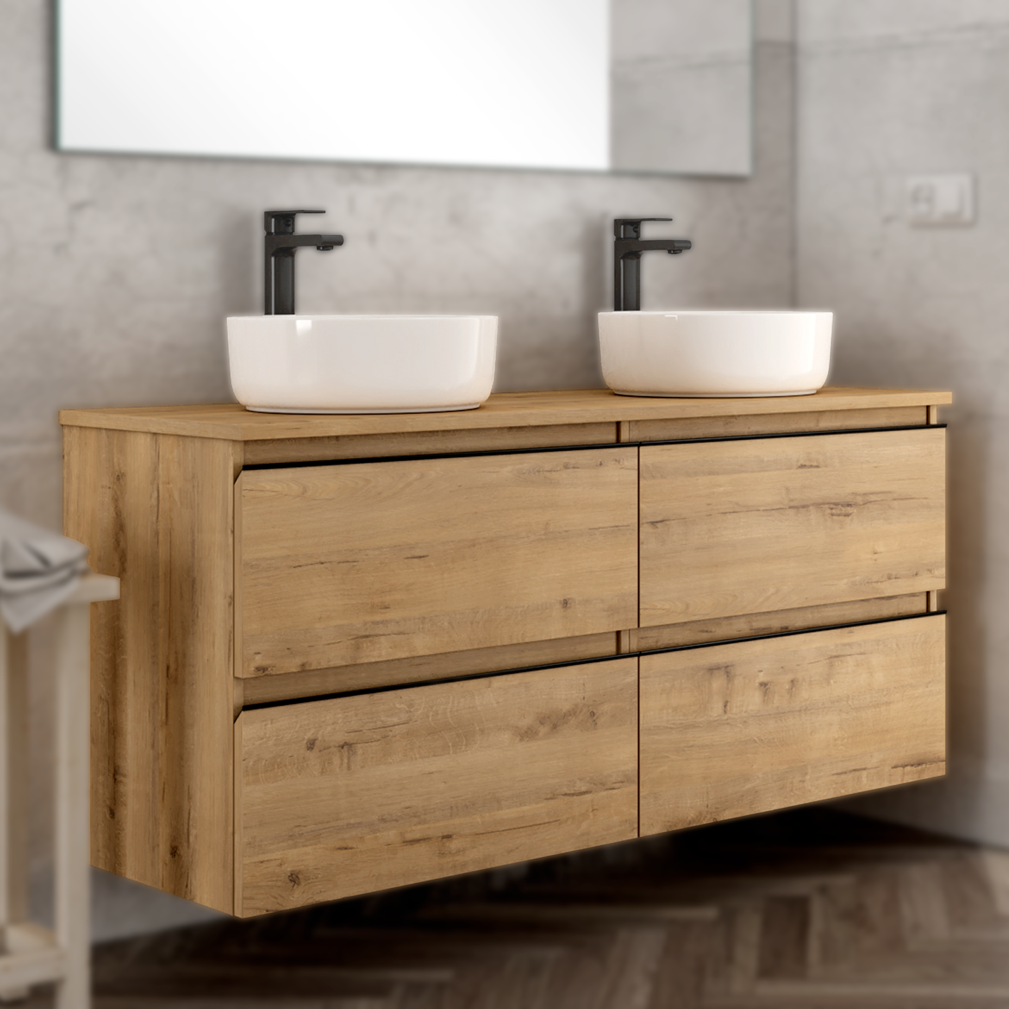 Mueble de Baño Con Lavabos Black Inglet TOP, Precioso Roble Veteado ...