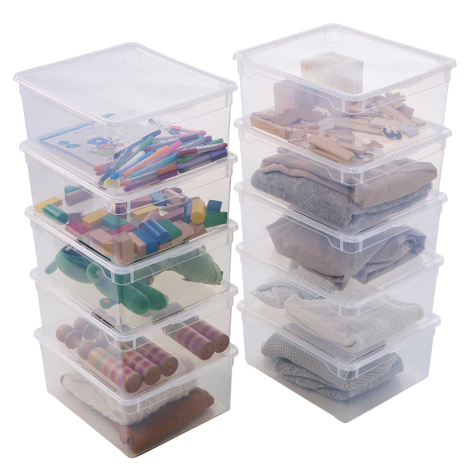 Lot de 10 boîtes de rangement en plastique transparent 18L avec ...