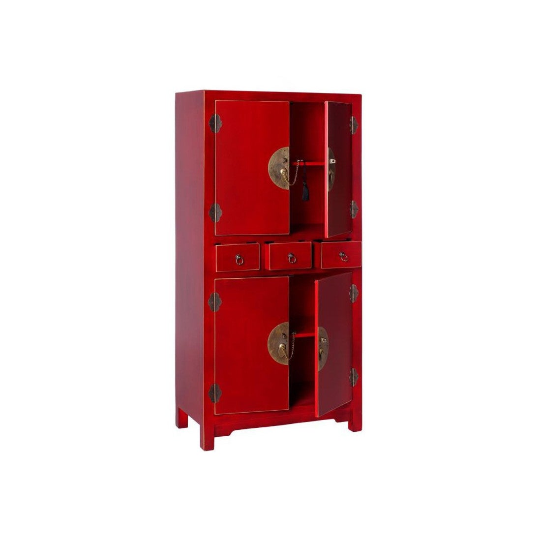 Armoire 4 portes, 3 tiroirs Rouge Meuble Chinois - PEKIN | Leroy Merlin