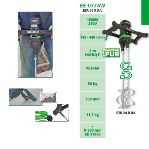 Machine à malaxer avec 2 tiges EZR 24 R R/L - 80 kg. - 1800 W (Ex EE ...