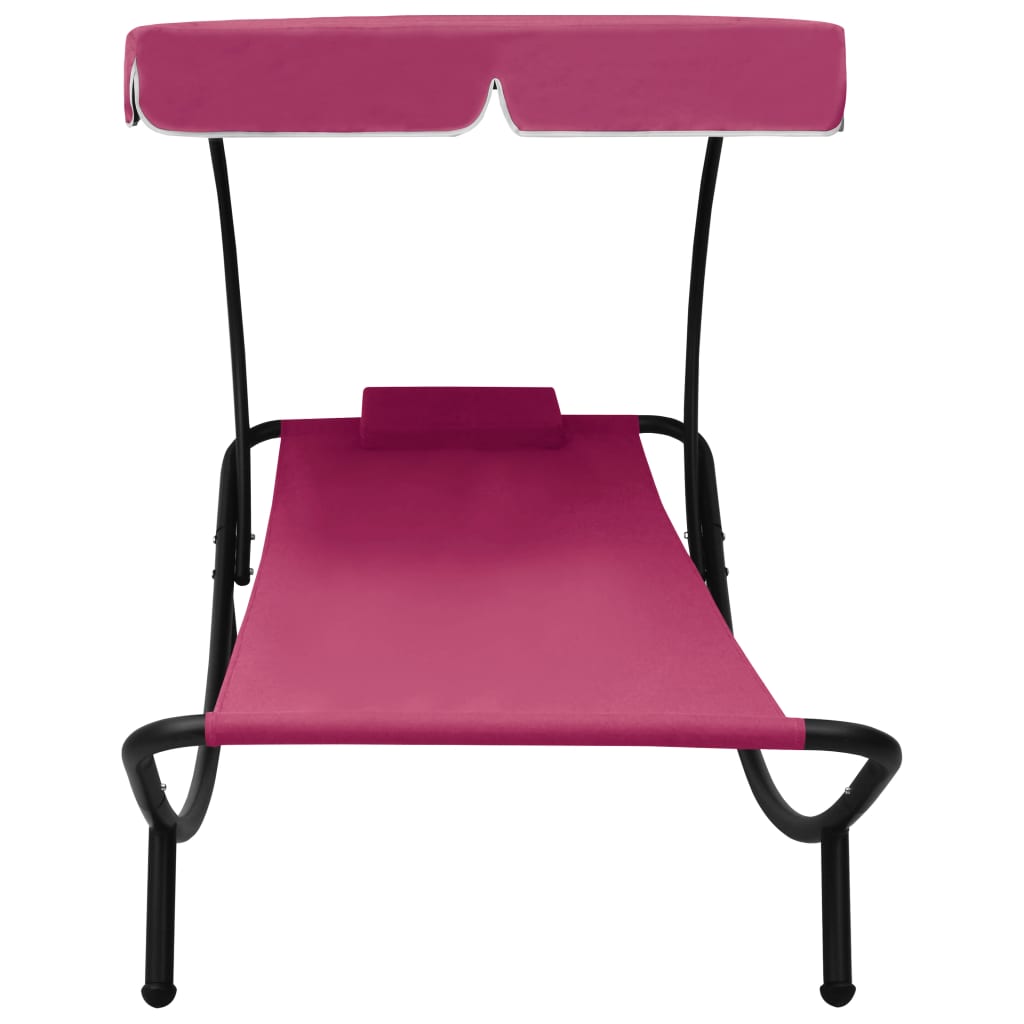 Lit simple | Lit de repos d'extérieur avec auvent et oreiller rose ...