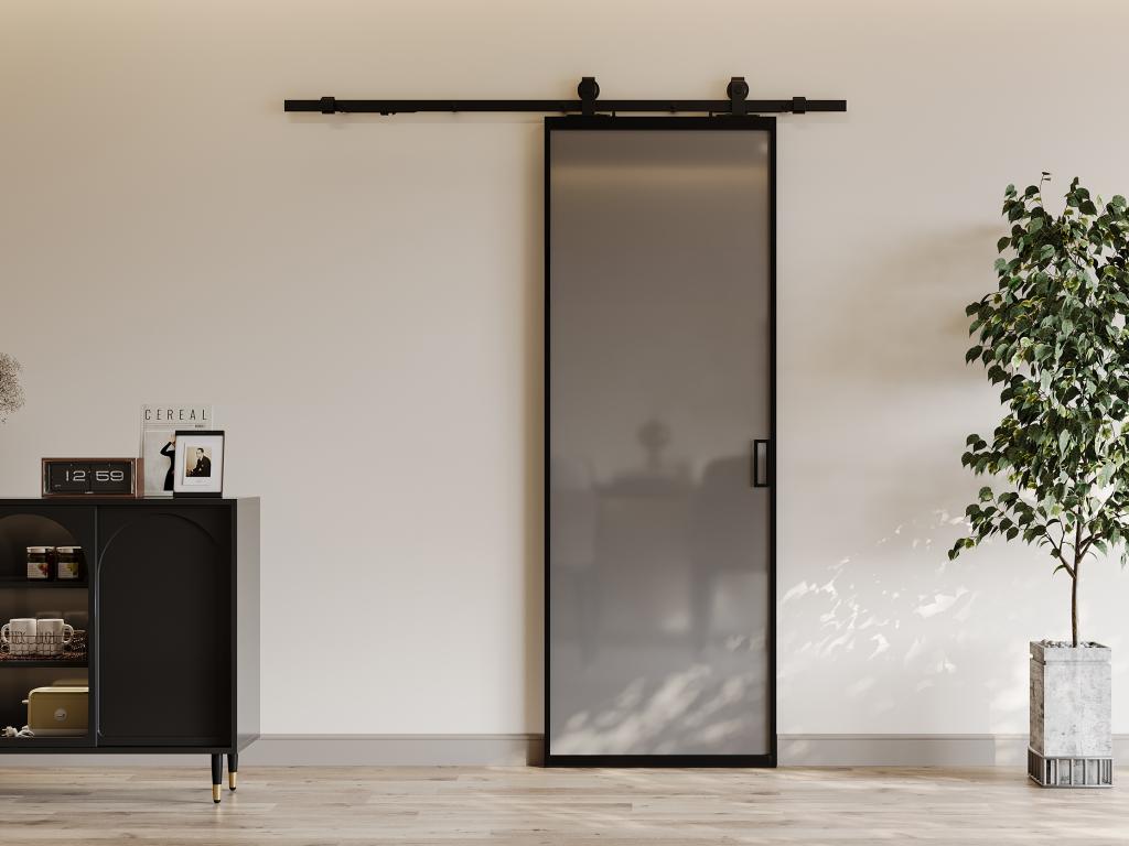 Puerta corredera - aluminio y vidrio templado ahumado - Alt. 205 x ...