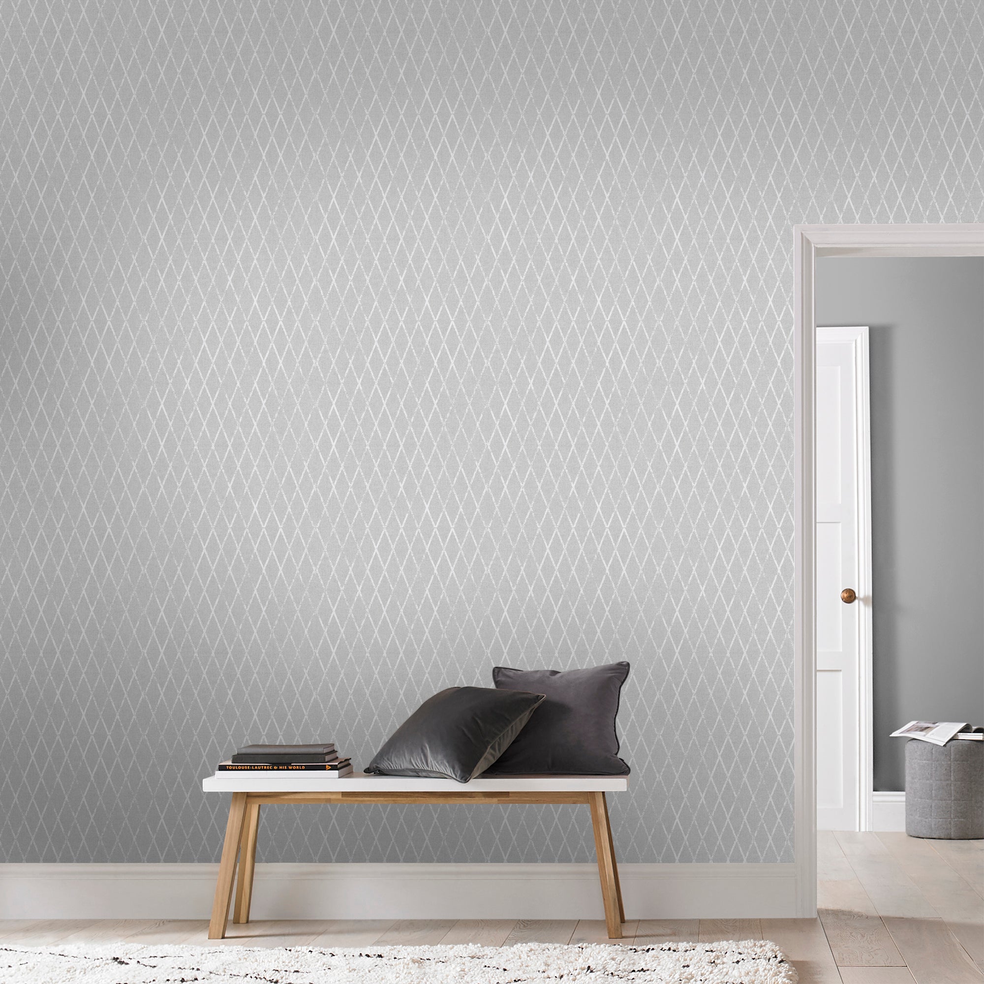 Papier peint intissé Losanges Lin clair 1000 x 53cm Gris | Leroy Merlin