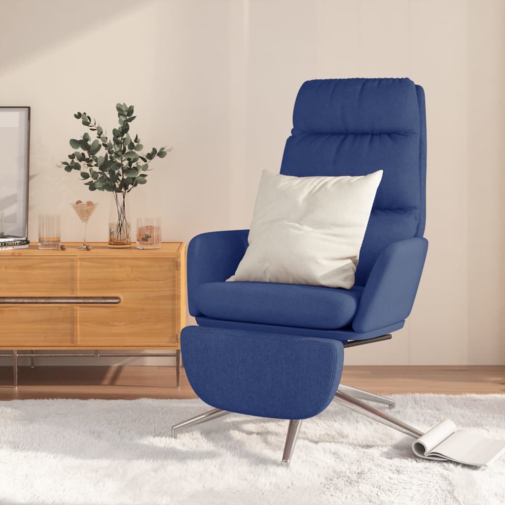 The Living Store - Chaise de relaxation avec repose-pied Bleu Tissu | Leroy Merlin