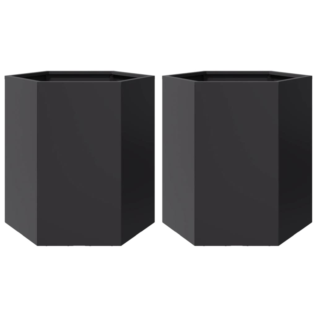 2 pcs Jardinières | Pot de Fleurs noir hexagone 46x40x45 cm acier ...