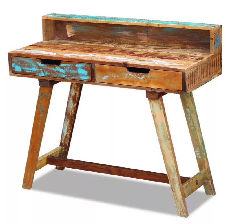 Bureau 2 tiroirs bois massif recyclé Lau | Leroy Merlin