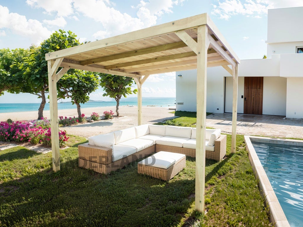 Pérgola con techo BILBAO • 600x400 cm • tratada • muy resistente ...