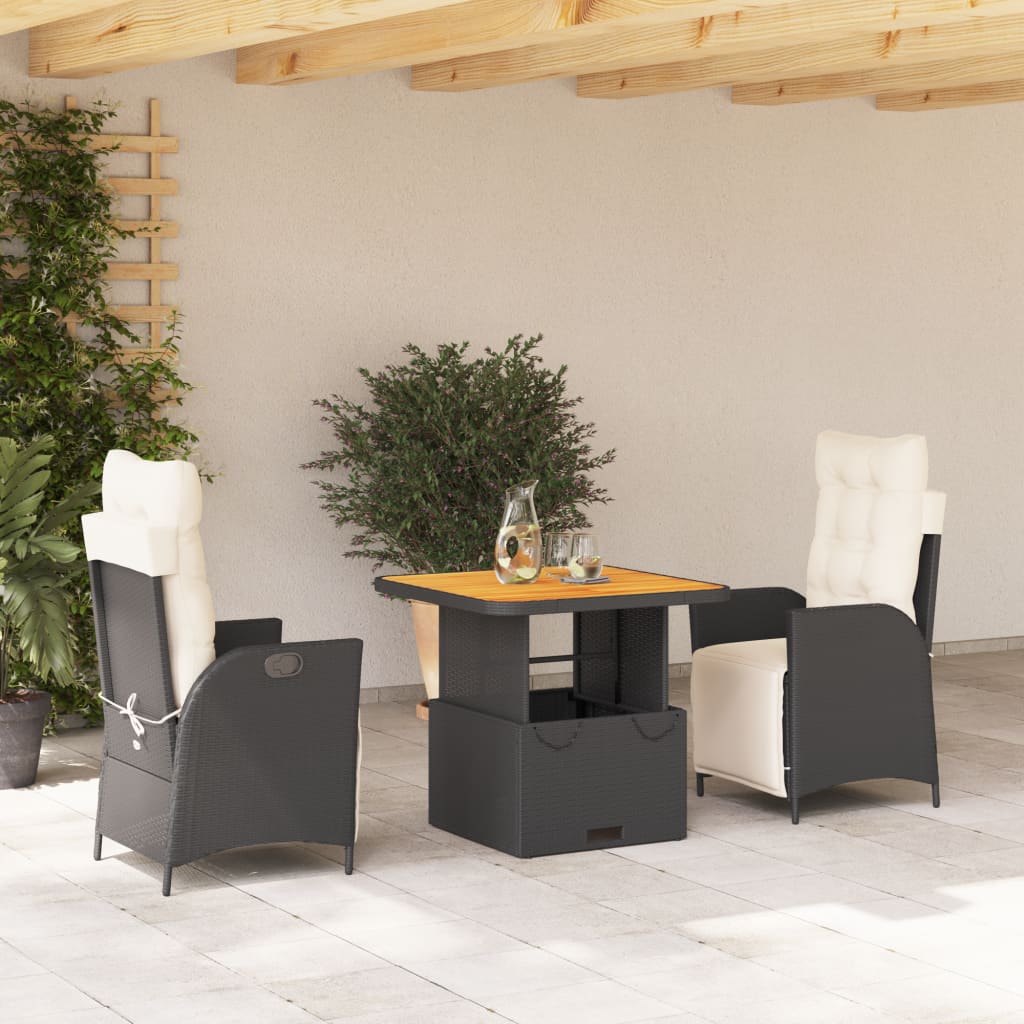 Maison Exclusive - Ensemble à manger de jardin avec coussins 3 pcs Noir | Leroy Merlin