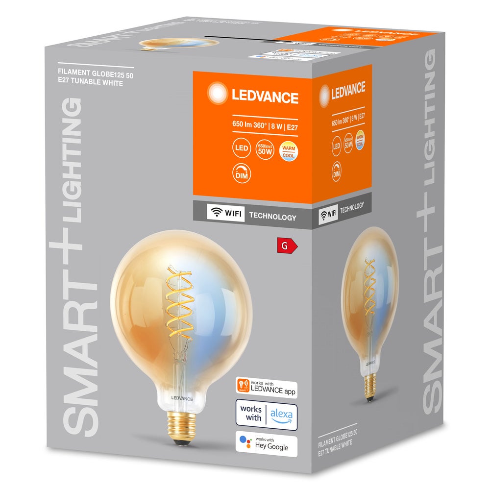 LEDVANCE Ampoule LED SMART+ WIFI, teinte dorée, 8W, 650lm, forme globe diamètre, 125mm et E27 ...