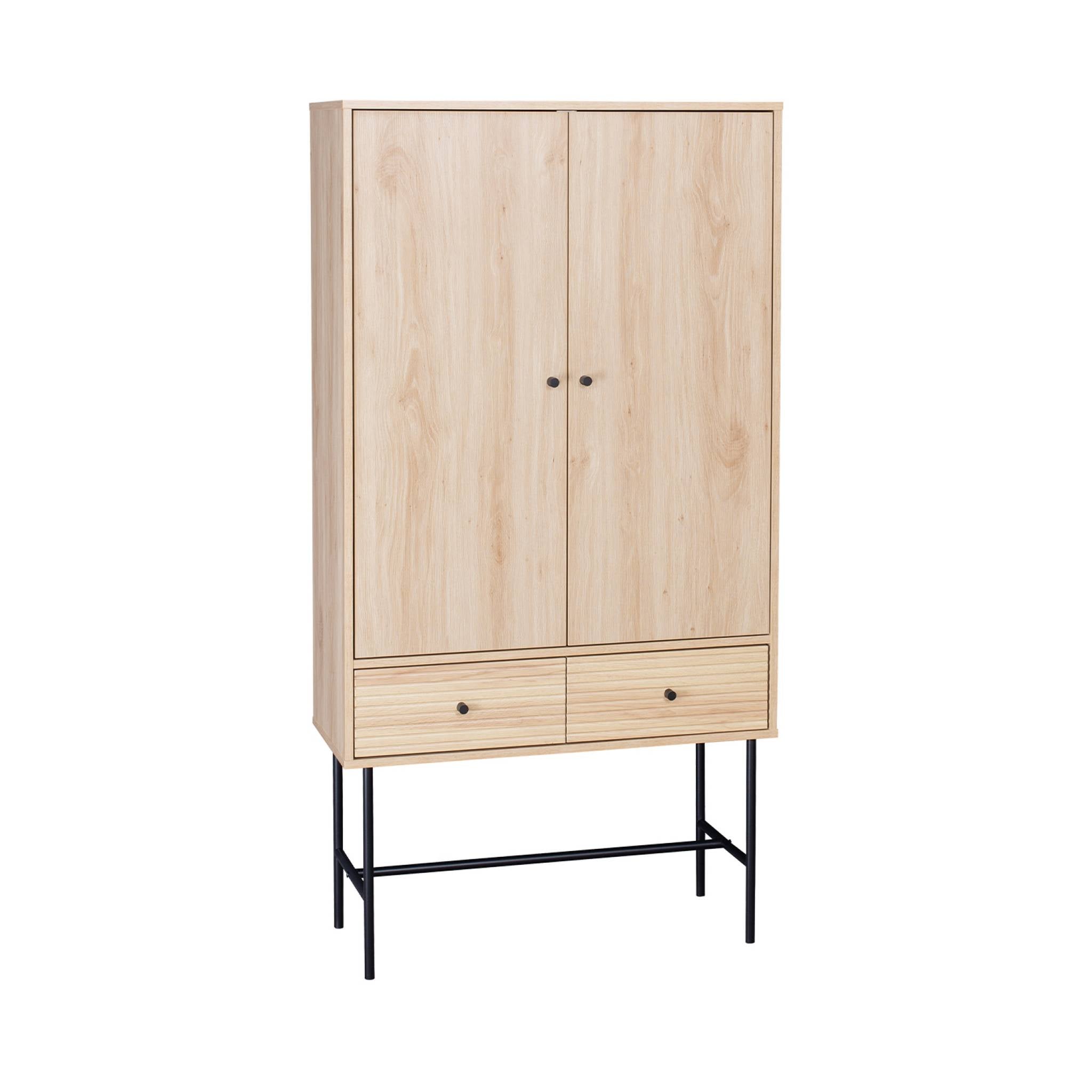 Armoire dressing effet bois rainuré 2 portes. 2 tiroirs. 3 étagères ...