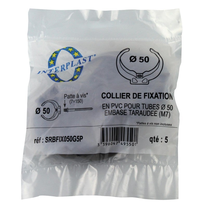 Sachet de 5 colliers de fixation lyre pour tube PVC évacuation Ø50 ...