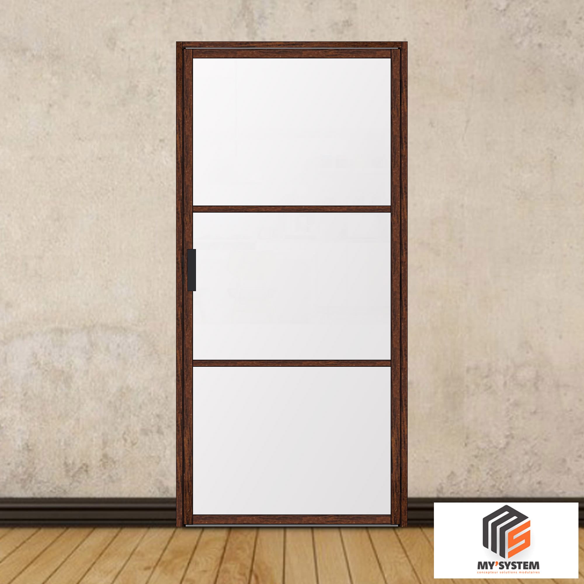 Porte battante décor noyer H 2040 x L 930 mm - 3 verres opales ...
