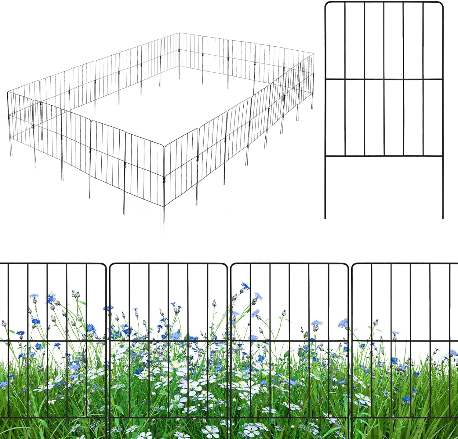 Clôture Décorative de Jardin en Métal, 825 x 60 CM, Lot de 12 Panneaux Résistant à la Rouille ...