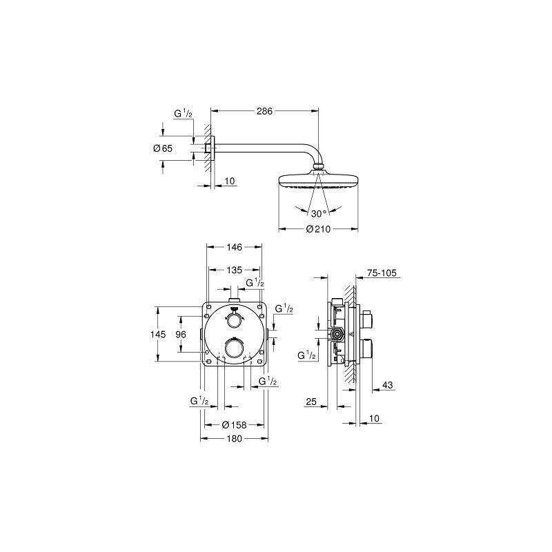 Grohe Set de douche Tempesta 210 avec thermostat encastré, chrome ...