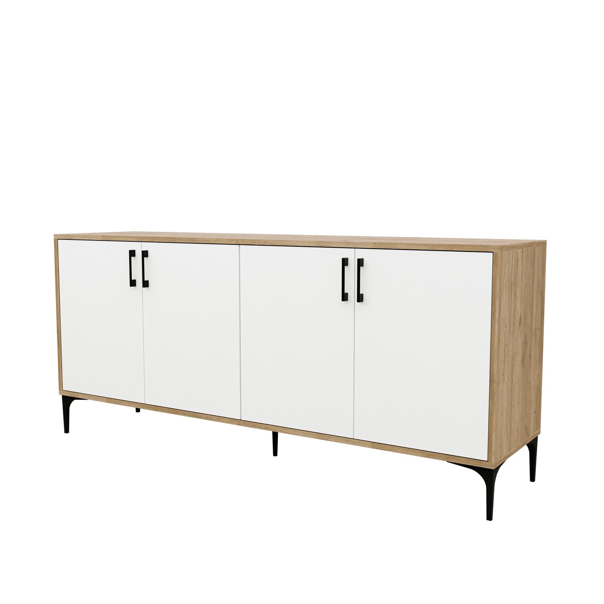 Buffet moderne 4 portes Elliot L180cm Chêne clair et Blanc | Leroy Merlin