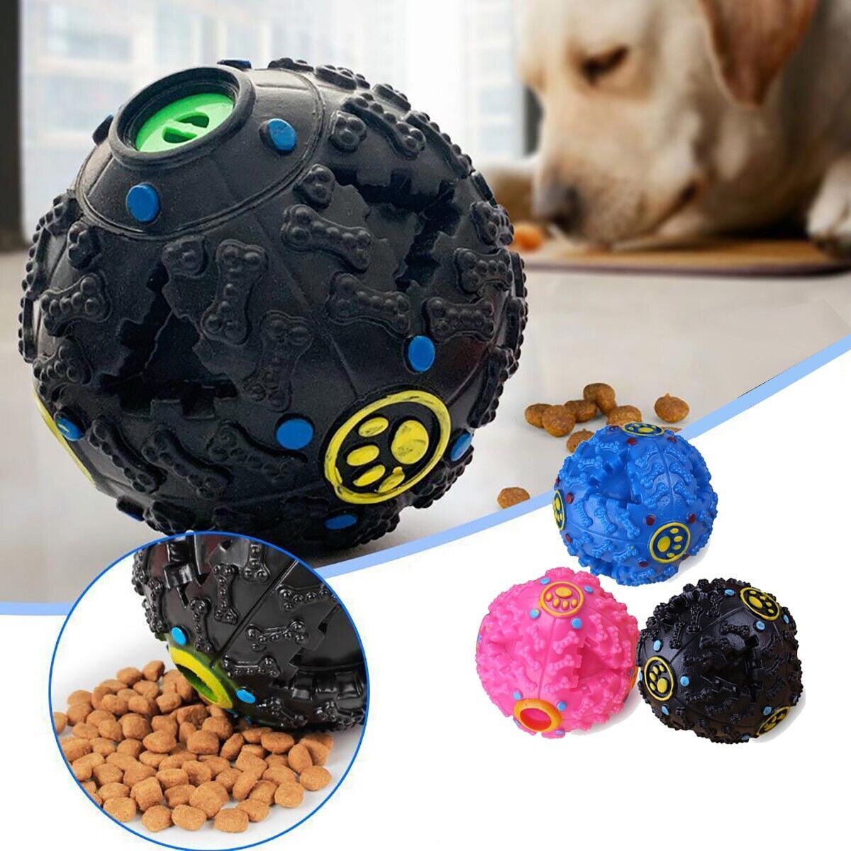 PELOTA DE JUEGO CON SONIDO Ø 6,5 CM PORTA RECOMPENSAS PARA PERROS GALLETAS CON CHIRADOR ...