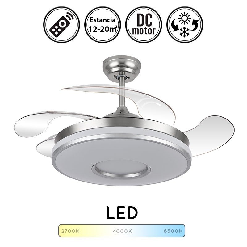 Lámpara ventilador de techo DC Níquel Dani 72W 6100 Lm 6 Vel. 4 Asp ...