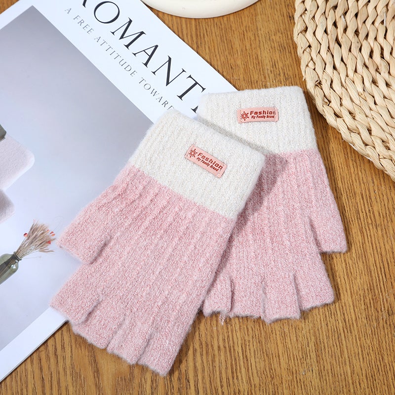 Gants roses, gants chauds d'hiver sans doigts, gants tricotés chauds 17 ...