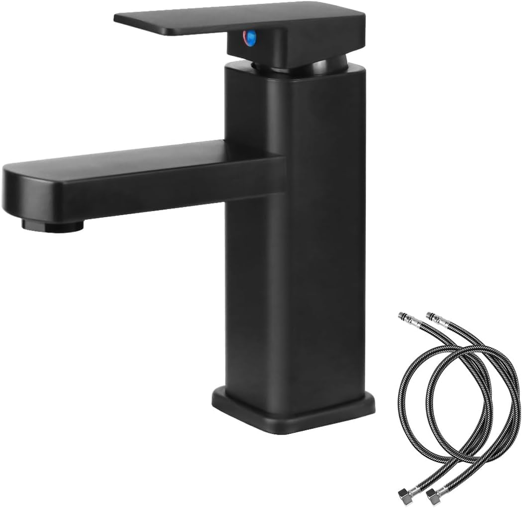 Grifo de baño negro, grifo de lavabo con dos mangueras, para inodoro ...