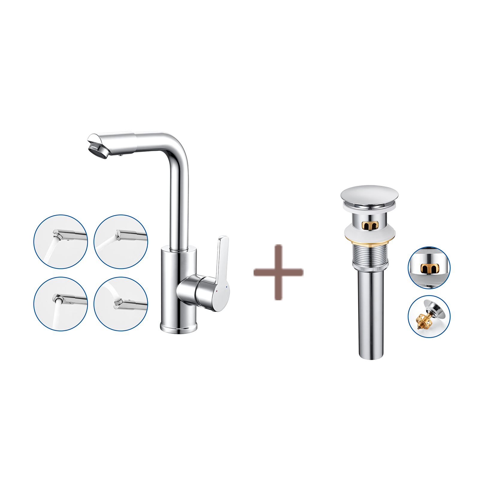Rubinetto Lavabo con Beccuccio Girevole,Rotazione a 360°,Cromato+Bonde ...