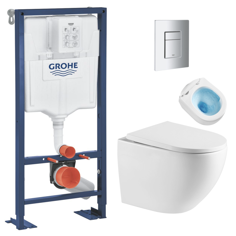 Grohe SOLIDO Pack Bâti autoportant + WC sans bride SAT Tornado Quiet ...