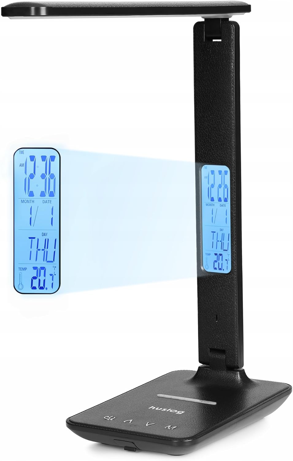 Lampe bureau LED 5-en-1: dessin, chevet, horloge, chargeur sans fil ...