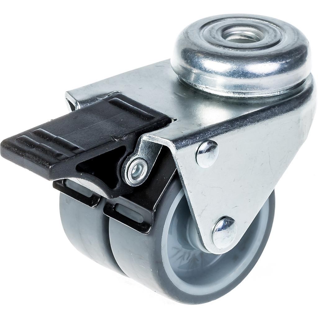 50mm 2" double roulette pivotante en caoutchouc gris avec frein ...