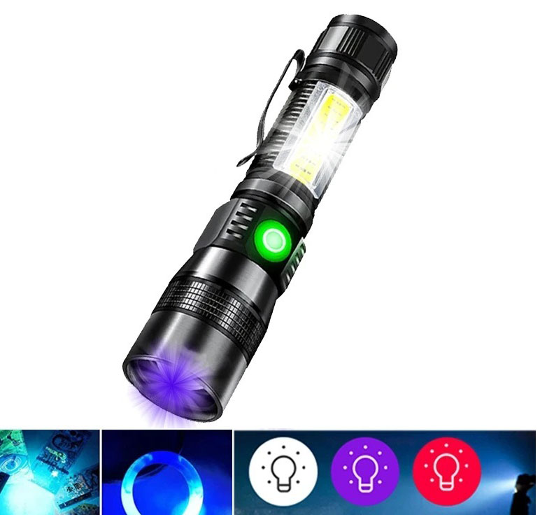 Linterna UV 3 en 1, 395 nm de potencia UV, recargable, potente imán ...