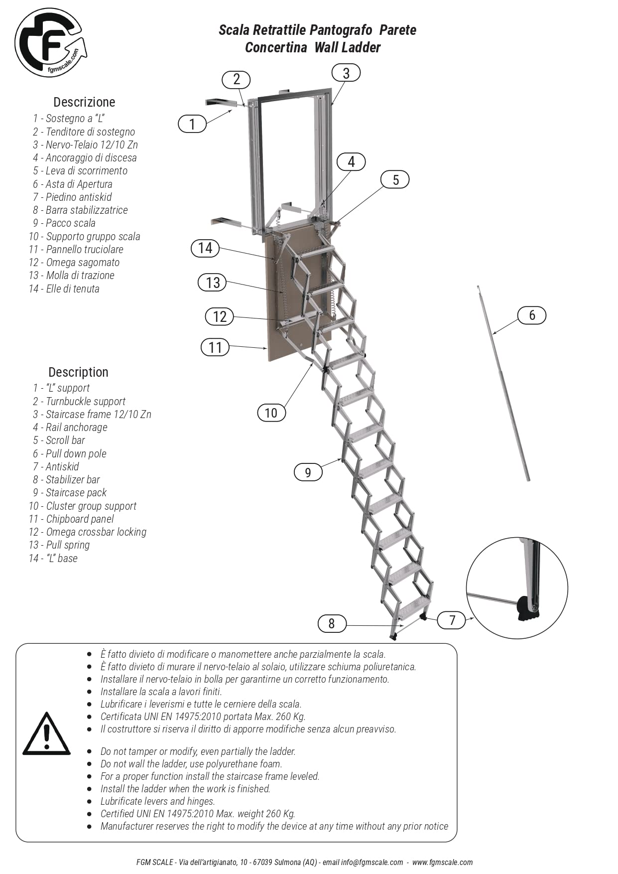 Mur de pantographe à échelle rétractable | Côté marche 60 | Mesure ...
