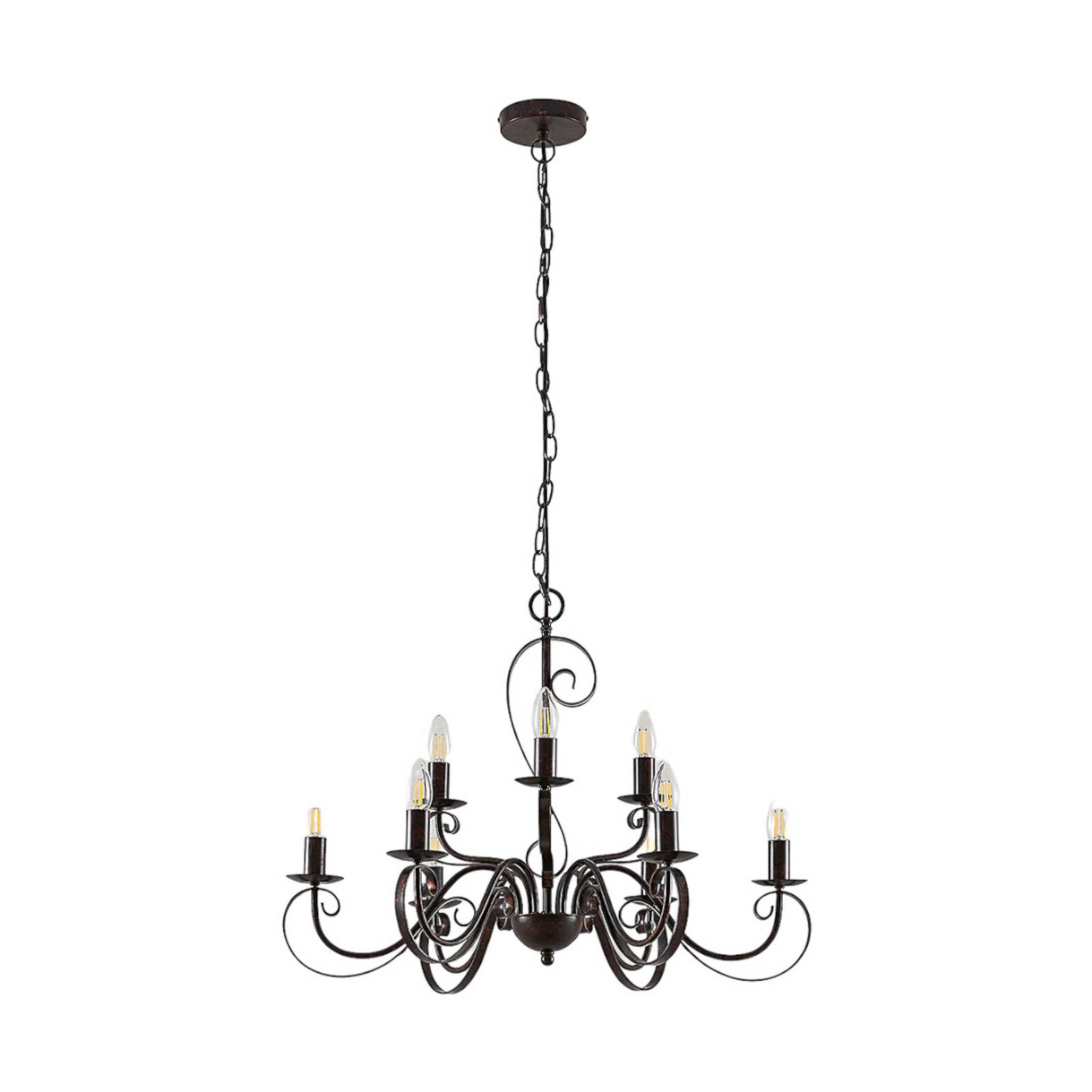 Lindby Lustre Caleb, 9 lampes, couleur rouille, métal, E14, Suspension ...