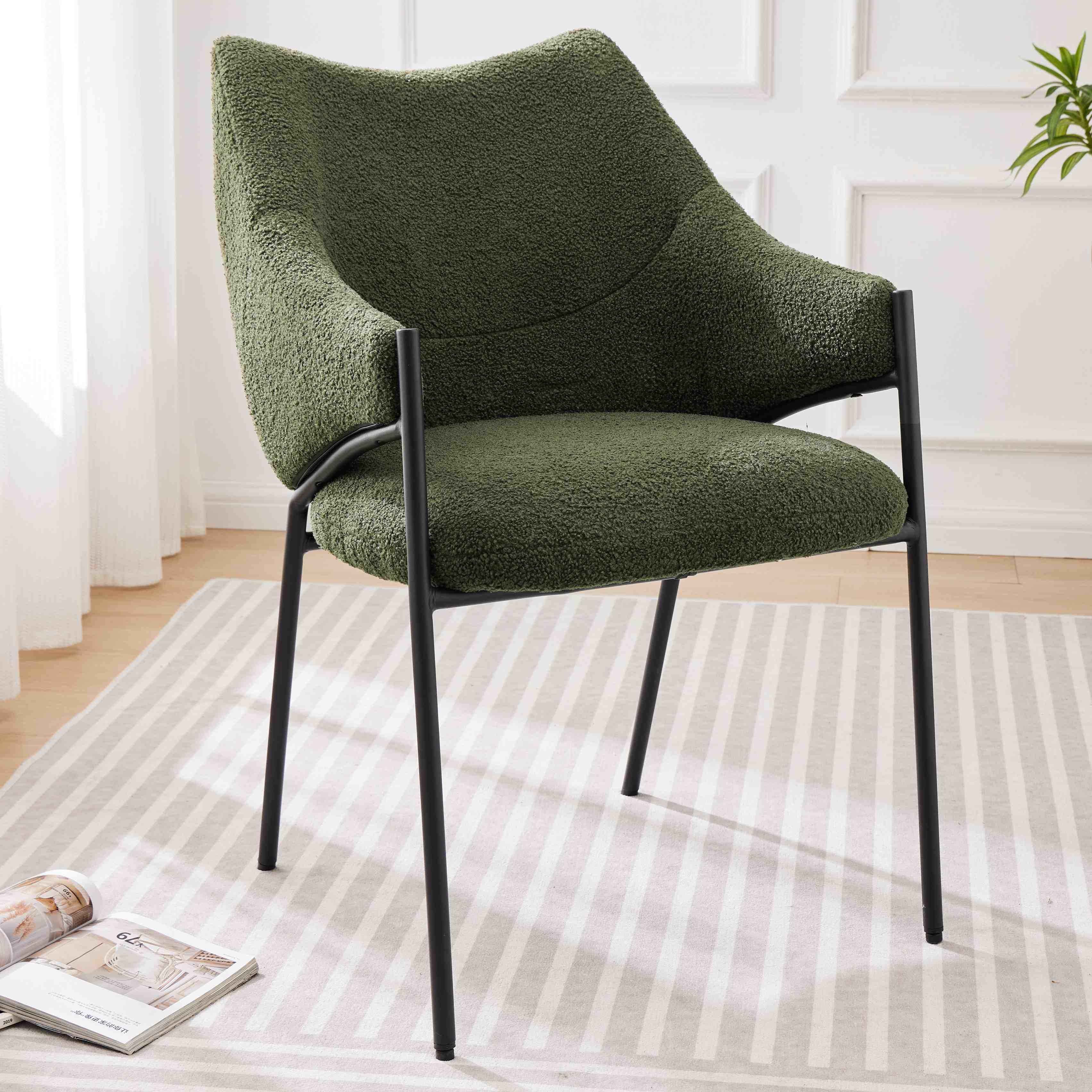 1 Chaise de salle à manger avec accoudoirs - tissu en sherpa - style ...