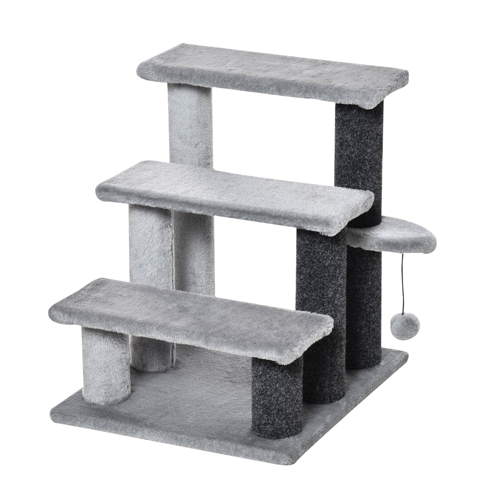 Escalier chat/chien 3 marches avec balle peluche, 45 x 40 x 48 cm, gris ...