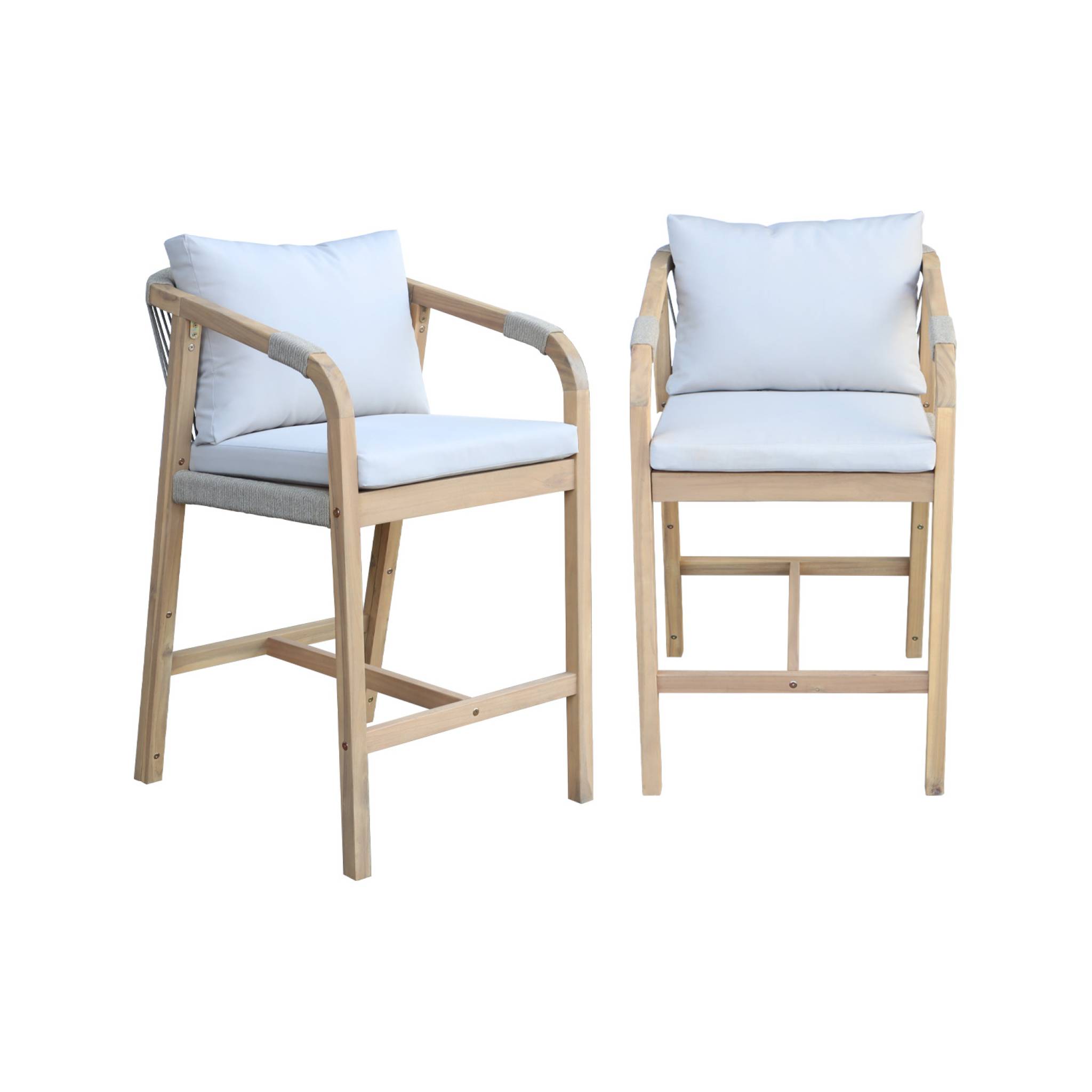 Lot de 2 fauteuils de jardin bois d'acacia et corde Zahara naturel et beige 68 x 58 x 95 cm ...
