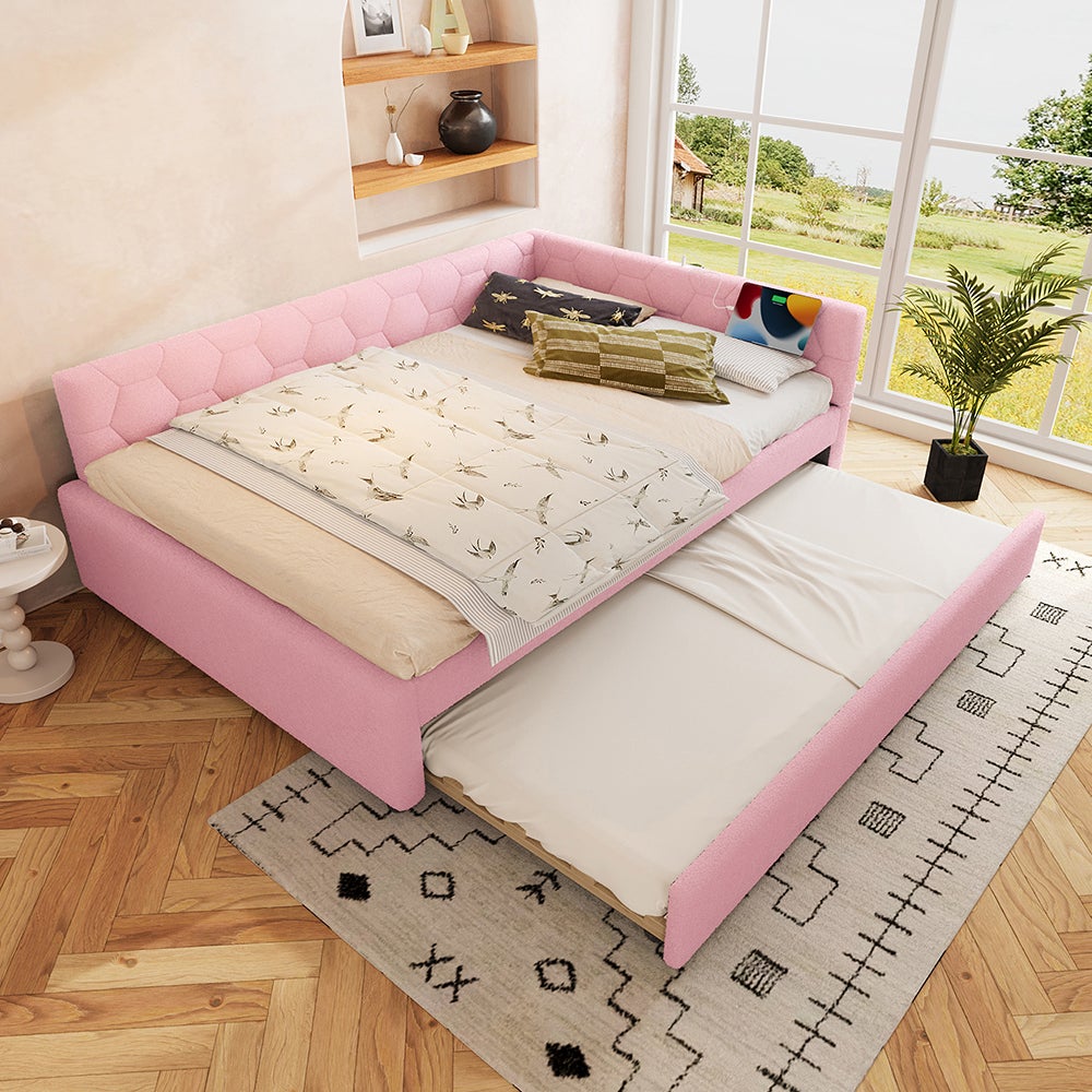 Lit repos 140x200cm, lampe chevet, USB/Type-C, gigogne, rose | Leroy Merlin