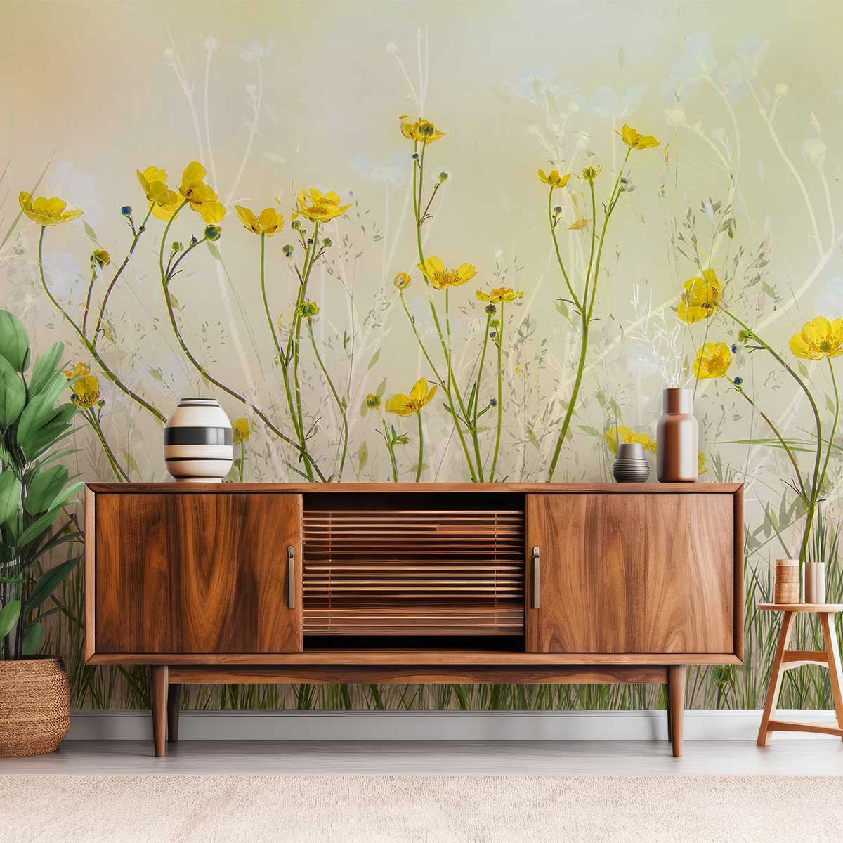 Papier peint fleurs jaunes | Leroy Merlin